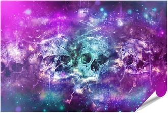 Islandburner XXL Bild Poster Leuchtende Totenk&ouml;pfe im kosmischen Nebelzauber Premium Bilder 90x60cm