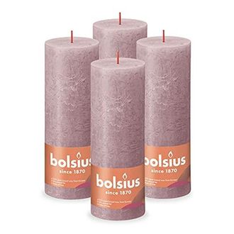 Bolsius Bolsius Rustik-Stumpenkerze - Altrosa - 4 Stück - Lange Brenndauer von 85 Stunden - Haushaltskerze - Innendekoration - geruchlos - Natürliches veganes