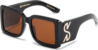SHEEN KELLY Lunettes de soleil carrées polarisées rétro pour femmes Mode Hippie Métal Design à dessus plat Noir Lunettes de soleil