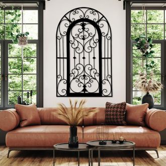 Generic Schwarze Metall-Wandkunst mit Bogenfenster, rustikale Metall-Wanddekoration f&uuml;r Eingangsbereich und Wohnzimmer, Moderne Skulptur mit Bogenfenster-Moti