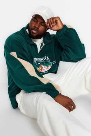 Trendyol MAN Herren Gr&uuml;n Slogan Lang Oversize Gro&szlig;e Gr&ouml;&szlig;en Sweatshirts