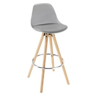 Woltu 1X Tabouret de Bar en Similicuir si&egrave;ge + Repose-Pieds Design Cuisine Tabouret en Bois Pieds,Gris