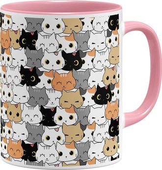 OM3 süße Kaffee-Tasse mit Katzen Cat Tasse mit Katzenmotiv Katze II | Keramik Becher | 11oz 325ml | Rundumdruck | Rosa
