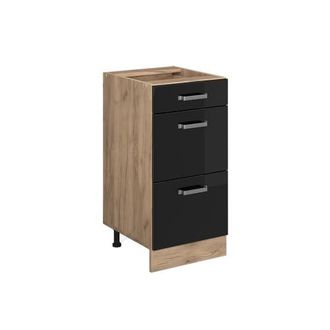 Vicco Meuble Cuisine R-Line, Noir Haute Brillance/Ch&ecirc;ne de Force dor&eacute;, 40 cm avec tiroirs, sans Plan de Travail