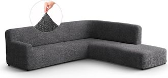 Paulato by GA.I.CO. PAULATO - Ecksofa-Husse mit rechter Halbinsel aus einfarbiger Mikrofaser (gesehen von vorne), bi-elastisches, kratzfestes und maschinenwaschbares Gewe