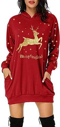Generic 2026 Robe &agrave; capuche de No&euml;l pour femme avec poche sur la hanche, Rouge, 3XL