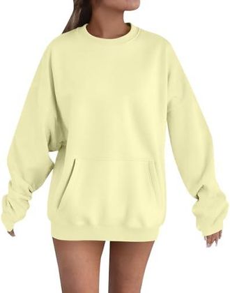 Generic Sweatshirts pour femmes UK Sweatshirts UK pour femme UK couleur unie surdimensionn&eacute; haut col rond manches longues automne hiver d&eacute;contract&eacute; confortabl