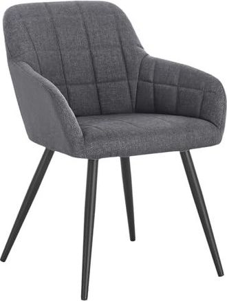 Woltu Chaise de Salle à Manger, Chaise de Cuisine rembourrée en Lin, Pied en métal, Gris Foncé BH107dgr-1