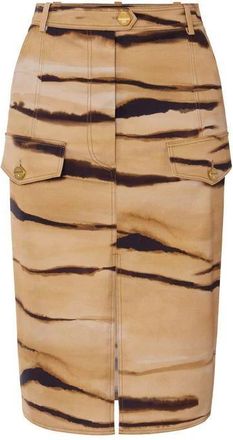 Elisabetta Franchi Femme, Jupes, Brun, Taille: 40 FR Drill Skirt with Tiger Print
