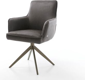 DELIFE Drehstuhl Heira-Flex mit Armlehnen Mikrofaser Anthrazit Vintage Kreuzgestell breit Effektfinish Titan 360° drehbar Taschenfederkern, Esszimmerstühle