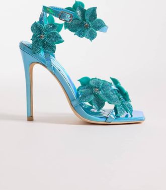 Azalea Wang Azalea Wang - Romi - Sandales &agrave; talons et fleurs &agrave; ornements - Aigue-marine-Bleu