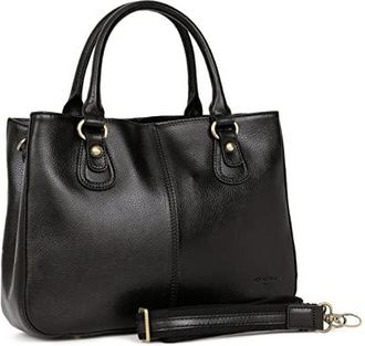 Pellet Sac porté Main 2 poignées - Compatible téléphone Portable - pour Femme - Collection République - Noir - en Cuir