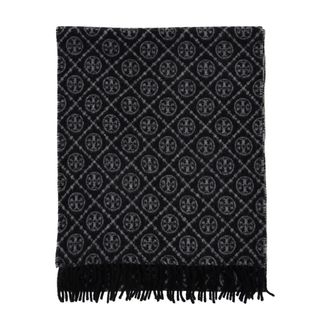 Tory Burch Femme, Accessoires, Noir, Taille: ONE Size T Monogram Oblong Scarf