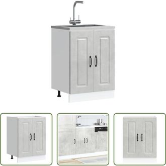 vidaXL Rangement cuisine - Meuble bas pour &eacute;vier Kalmar gris b&eacute;ton bois ding&eacute;nierie