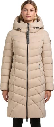 Khujo Damen Langer Wintermantel warmer Steppmantel mit Schl&uuml;sselanh&auml;ngerund verstellbarer Kapuze Odana3-YM Feather Beige Gr. M