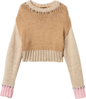 Twin-Set Pullover in Colour-Block-Optik - Nude