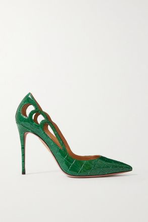 Aquazzura Fenix 105 Pumps Aus Leder Mit Krokodileffekt Und Cut-outs - Gr&uuml;n