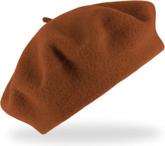 Fiebig Baske aus 100% Reiner Schurwolle | Baskenm&uuml;tze in One Size & Woolmark Qualit&auml;t | Wollbaske in vielen Farben Made in Europe (Zimt)