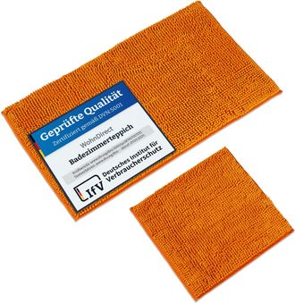 WohnDirect Badematten Set 2 teilig Orange - WC Vorleger (45x45cm), Badematte (50x80cm) - rutschfest waschbar Badezimmerteppich OHNE WC-Ausschnitt