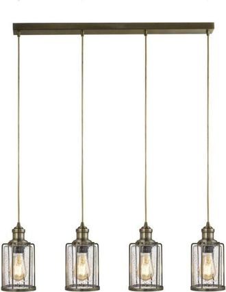Searchlight Searchlight - Suspension barre 4 lumi&egrave;res pipes, Laiton antique avec verre gouttelette