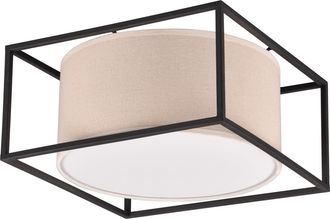 Trio Leuchten Deckenleuchte Ross 603100244, Metall Schwarz matt, Schirm Stoff Beige, exkl. 2x E27