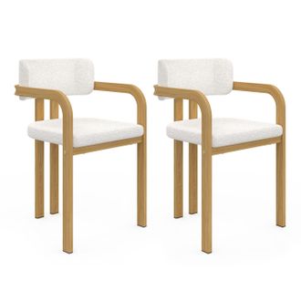 IDMarket Set Di 2 Sedie Da Pranzo E Poltroncine Da Tavolo Esma In Metallo Effetto Legno E Tessuto Bouclette Con Braccioli