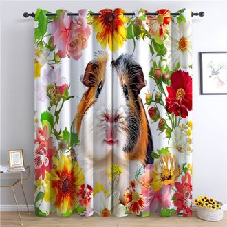 Generic Blackout Vorh&auml;nge H166 x B150 cm Verdunkelung Vorhang mit &Ouml;sen, Cartoon Tier Meerschweinchen Blume Vorhang Bunt Weich Polyester Vorh&auml;nge f&uuml;r Wohnzimme