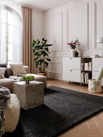 benuta Pure Wollteppich Beads - Anthrazit 120x170 cm - Wolle handgewebt - Rechteckig & im Style: Uni, Natural Living - Pflegeleicht f&uuml;r Wohnzimmer Schlafzimm