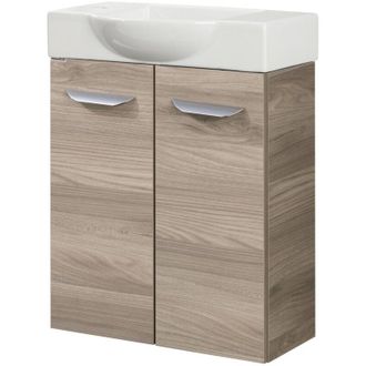 Fackelmann Luxor sbc G&auml;ste-WC Set 2 Teile - Waschtischunterschrank in Holz Braun mit Waschbecken aus Keramik - Waschbeckenunterschrank schmal - 2 T&uuml;ren
