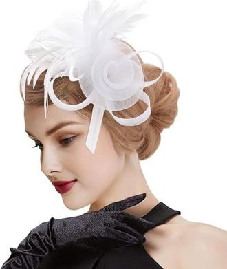 Dreshow Fascinators Chapeau Femmes Plumage Bandeau Fascinator Fleur Maille Dentelle Clip pour Mariage, Cocktail, Tea Party