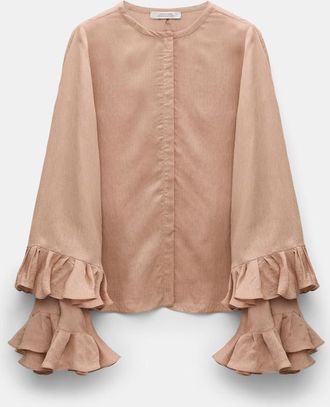 Dorothee Schumacher Bluse aus gestreiftem Seide-Viskose Organdy Voile mit Volants