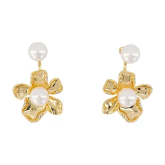 Self Portrait Womens Flower Pearl Jacket Earrings Self Portrait Metal Gold Jewelry-Watches