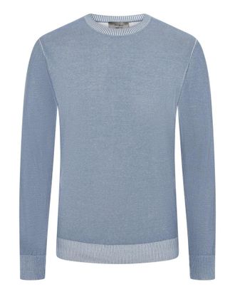 Ferrante Rundhalspullover aus Baumwolle in Washed-Optik mit Rippb&uuml;ndchen in