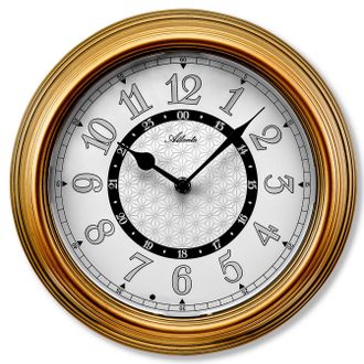 Atlanta Mocassin Wanduhr mit Beleuchtung, Gold Metallgehäuse, 30 cm, Quarzwerk, Licht-Sensor, Innen und Außen geeignet - 4526