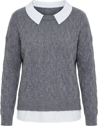 Ulla Popken Strickpullover 2-in-1-Pullover Zopfmuster Hemdkragen Langarm