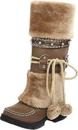 Generic JJDFW Bottes pour femmes chaudes automne et hiver commerce ext&eacute;rieur talon moyen bottes en coton bottes hautes, marron, 36 1/3 EU