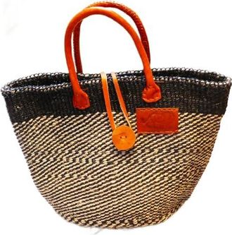 Generic Grand sac fourre-tout en sisal africain // Sac de plage // Poign&eacute;es en cuir // Motif animal sauvage // Naturels - Design noir 7