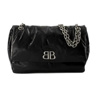 Balenciaga Womens Monaco Hobo M Leather Black Calfskin Shoulder-hobo-bags