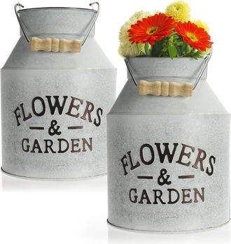 Com-Four 2x Blumentopf aus Metall - Milchkanne Übertopf - Pflanzentopf für Innen- und Außenbereich - Vintage Blumenkübel - Deko-Topf zum Hinstellen und Aufhäng