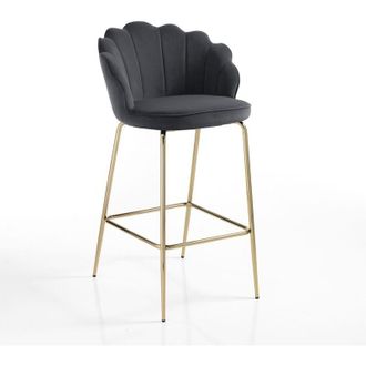 Oresteluchetta Barhocker aus Samt im Muscheldesign mit goldenen Beinen Linny - Grau