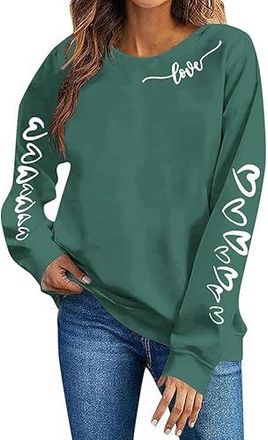 Generic Hauts de Saint-Valentin pour femme avec imprim&eacute; coeur - Pull &agrave; manches longues et col rond - Pull d&eacute;contract&eacute; ample, Vert, XXL