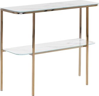Beliani Konsolentisch Wei&szlig; Marmor Optik 100 x 35 cm Glasplatte mit Silbernen Metallbeinen Glamour&ouml;ser Schminktisch f&uuml;r Wohnzimmer Schlafzimmer Flur