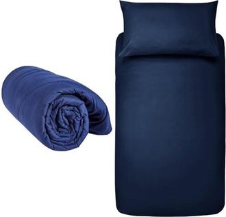 Amazon Basics Couette r&eacute;versible en Microfibre Doudou, Bleu Marine/Bleu, 135 x 200 cm & 2 pi&egrave;ces Microfibre Housse de Couette en et 2 taies doreiller, Bleu Marine, 