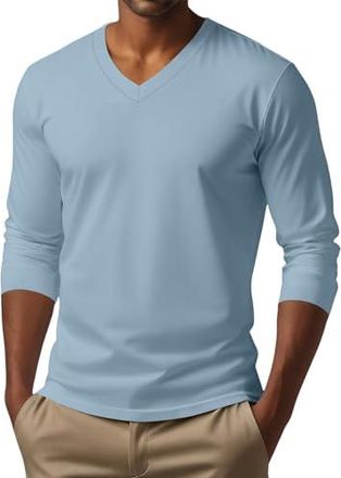 Generic T-shirt basique &agrave; manches longues et col en V pour homme - Respirant - Avec col en V et manches longues - Coupe ajust&eacute;e - Stretch - Tailles S &agrave; 5XL, B
