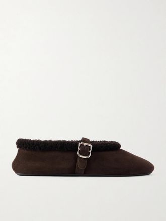 Alaia Ballerinas Aus Shearling Mit Schnalle - Braun