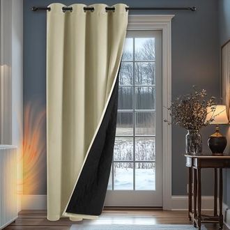 Deconovo Lot de 1 Rideau occultant, Opaque, avec Volants, Thermique, pour Chambre &agrave; Coucher, Salon, Isolation Thermique Dos Noir, 132L X 214H cm (1 Panneaux) B