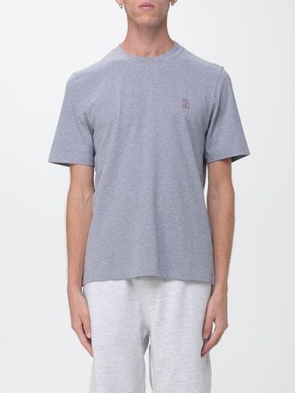 Brunello Cucinelli T-shirt &agrave; col rond en coton avec logo contrastant