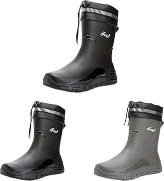 Generic Bottes de pluie en caoutchouc pour homme - Bottes mi-mollet imperm&eacute;ables et durables - Chaudes et s&egrave;ches - Pour la p&ecirc;che en plein air - Avec fermeture