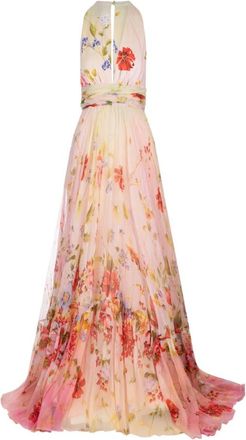 Roberto Cavalli Femme, Robes, Multicolore, Taille: 36 FR Longue Robe en Mousseline avec Imprim&eacute; Fleurs de Miami