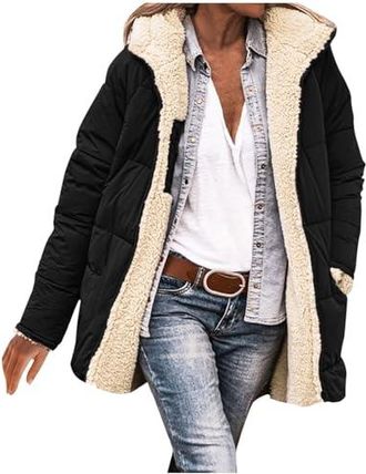 Generic Veste dhiver pour femme - Double manteau matelass&eacute; matelass&eacute; - Trench matelass&eacute; - Doublure en polaire &eacute;paisse - Veste isolante - Grande taille - Ferme
